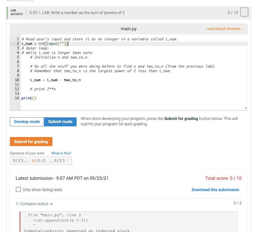 Solved 5.29 LAB: Write a number as the sum of powers of 2 | Chegg.com