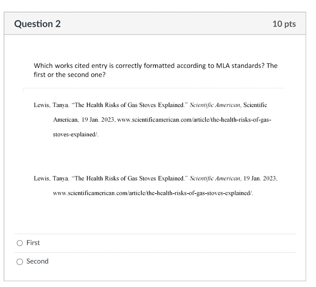 Which works cited entry is correctly formatted | Chegg.com