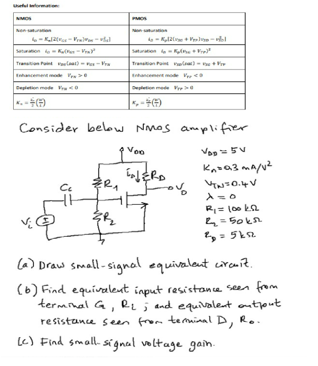 Useful Information: Consider below Nmos amplifier | Chegg.com