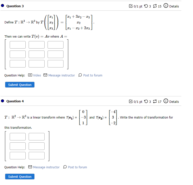 Solved Define \\( T: \\mathbb{R}^{3} \\rightarrow | Chegg.com