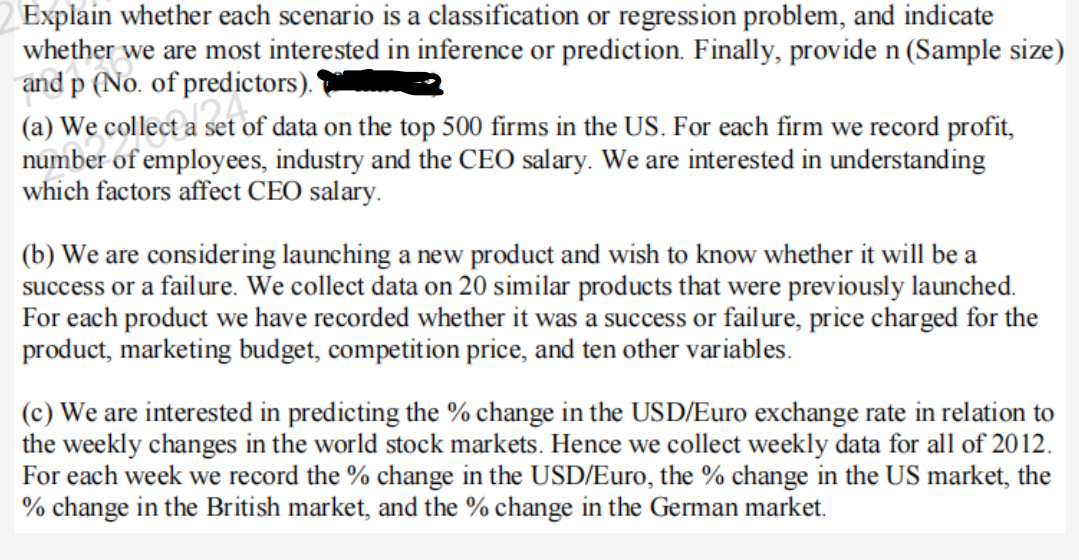 Solved Explain whether each scenario is a classification or | Chegg.com