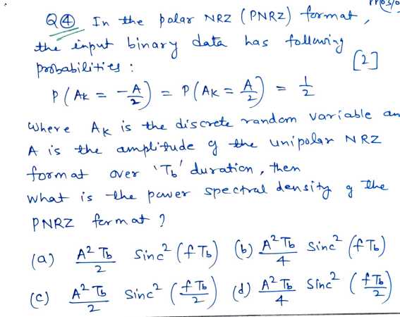 Solved Where Q. In the polar NRZ (PNR) format, the input | Chegg.com