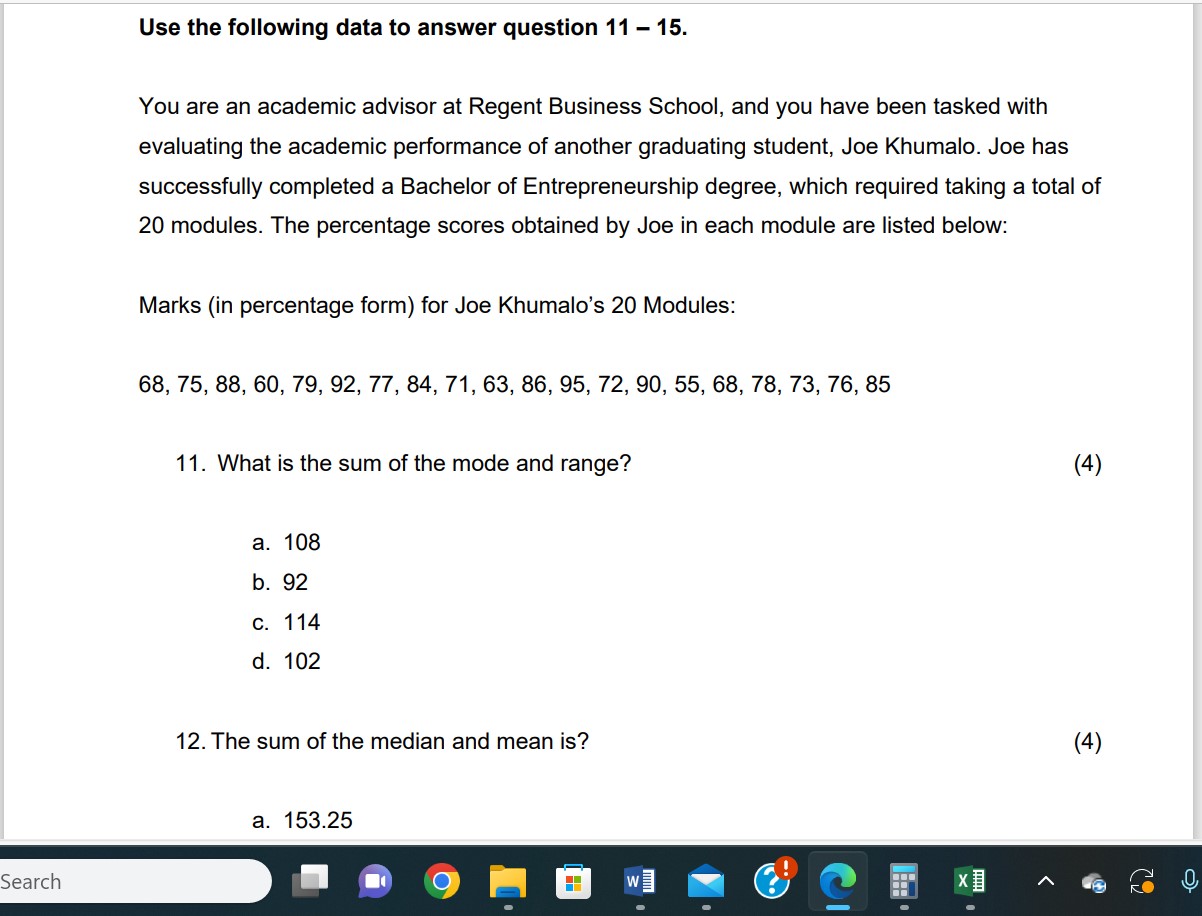 Solved Use the following data to answer question 11−15. You | Chegg.com