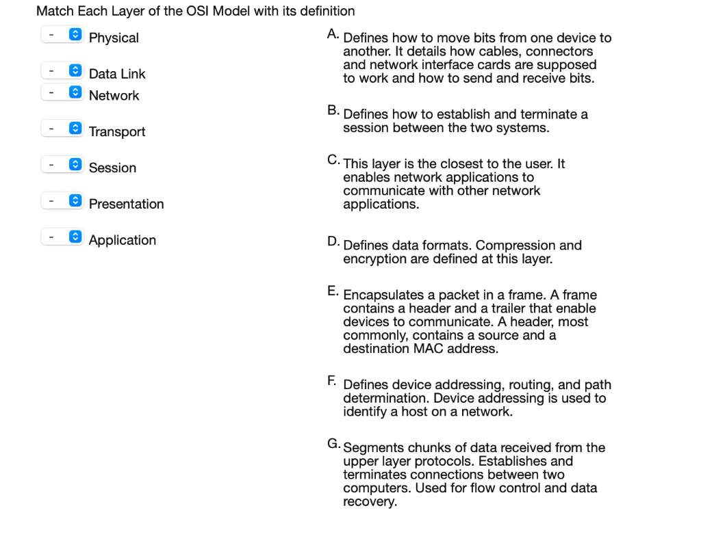 Solved Match Each Layer of the OSI Model with its definition | Chegg.com