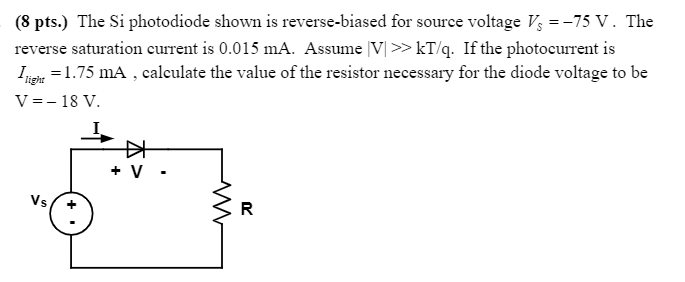 Solved (8 pts.) The Si photodiode shown is reverse-biased | Chegg.com