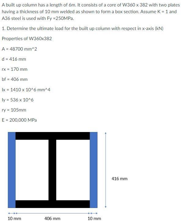 Solved A built up column has a length of 6m. It consists of | Chegg.com