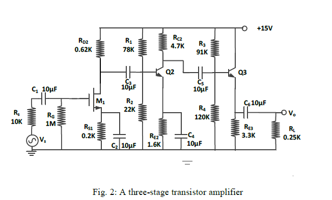 Solved Fig. 2: A three-stage transistor amplifierPART II | Chegg.com