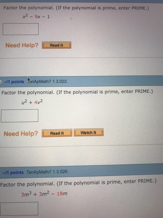Solved Factor the polynomial. (If the polynomial is prime, | Chegg.com