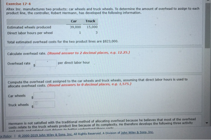 Solved Exercise 17-3 EcoFabrics has budgeted overhead costs | Chegg.com