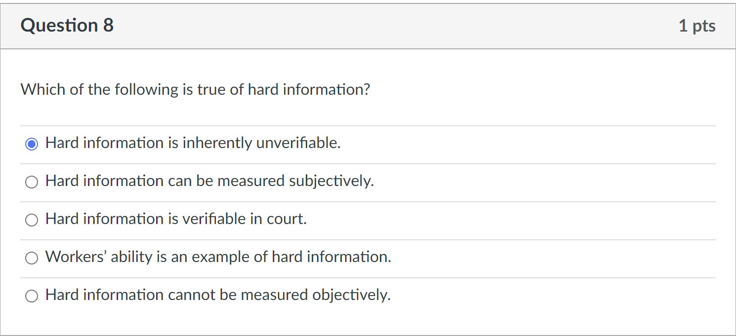 Solved Which of the following is true of hard information? | Chegg.com