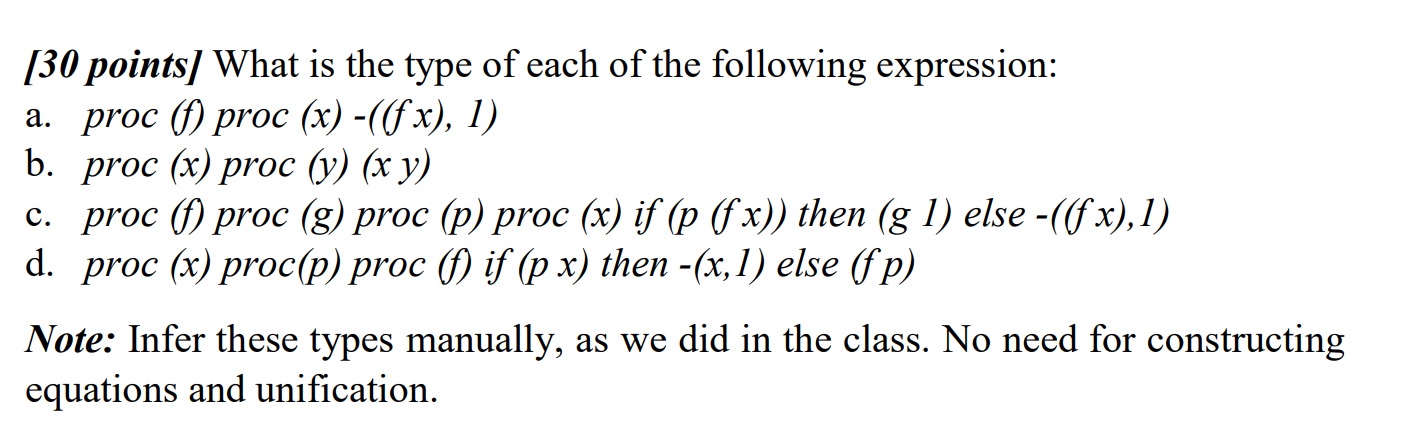 Solved [30 points] What is the type of each of the following | Chegg.com