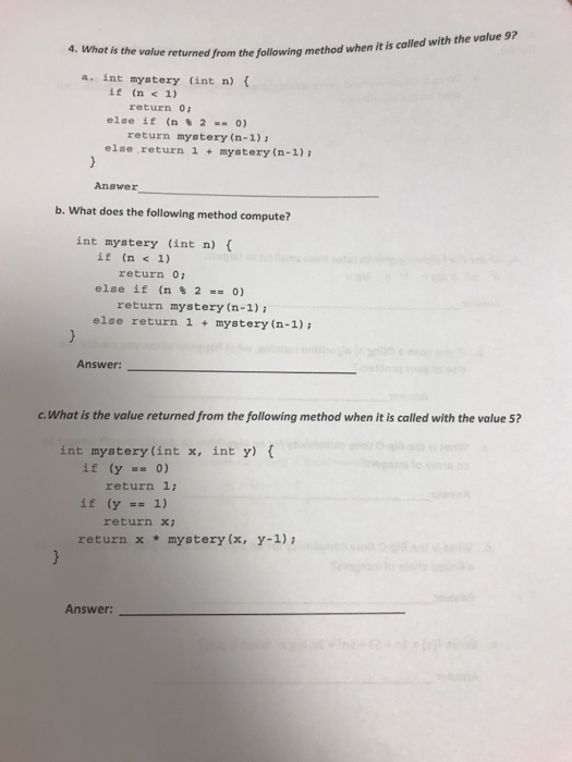 Solved 4. What is the value returned from the following | Chegg.com