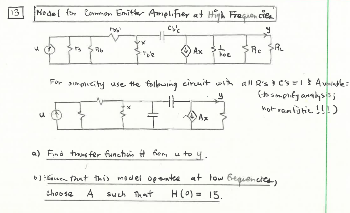 Solved Model for Common Emitter Amplifier at High | Chegg.com