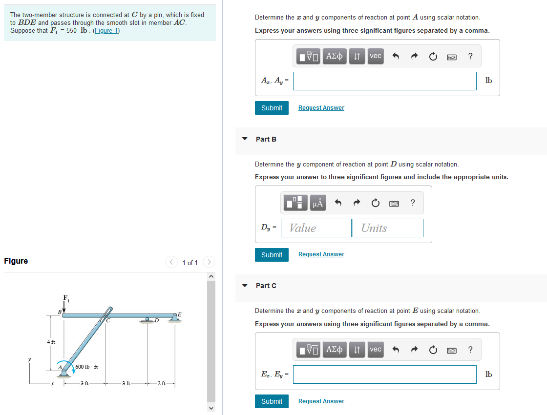 Solved The two-member structure is connected at C by a pin, | Chegg.com