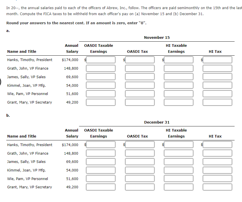 Solved In 20--, the annual salaries paid to each of the | Chegg.com