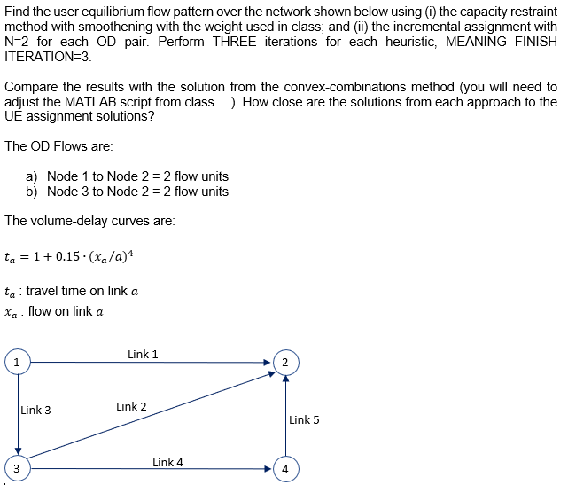 Find the user equilibrium flow pattern over the | Chegg.com