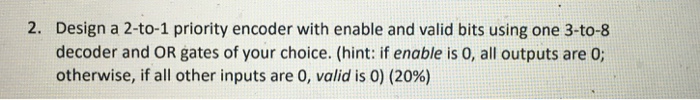 Solved 2. Design a 2-to-1 priority encoder with enable and | Chegg.com