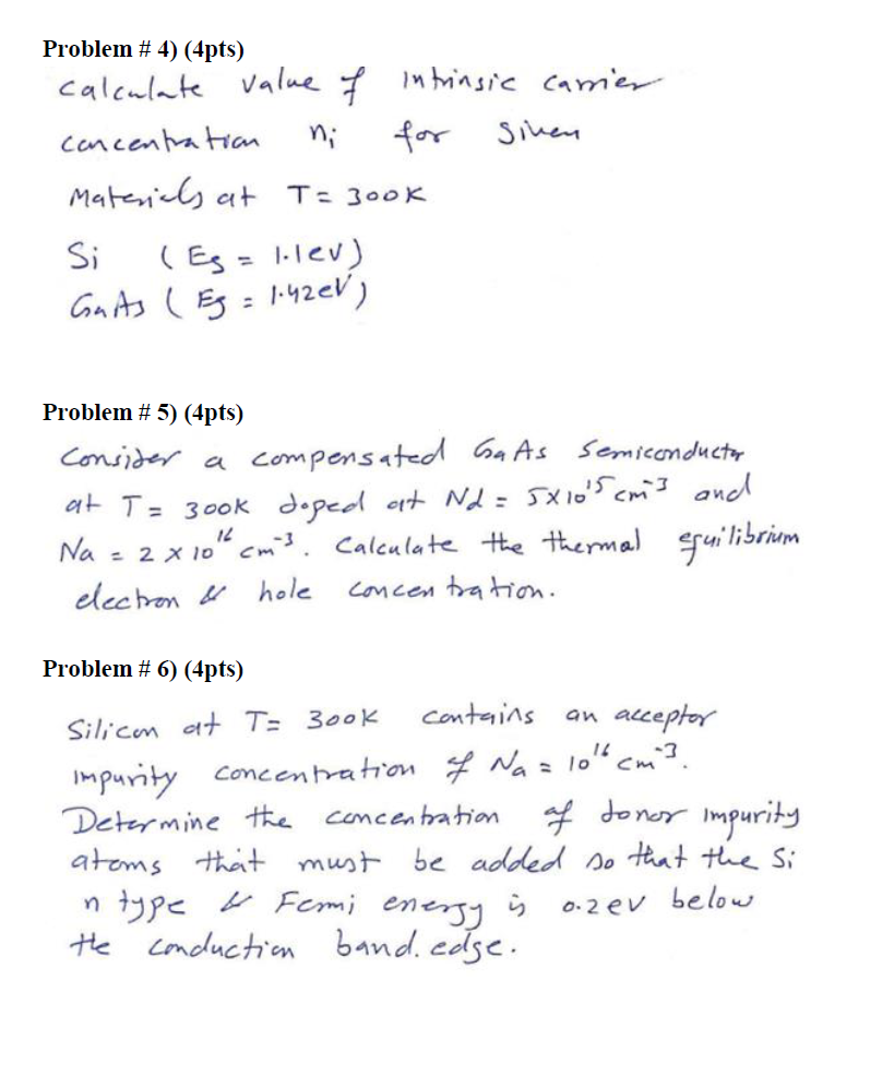 Solved Problem # 4) (4pts) calculate value f intrinsic | Chegg.com