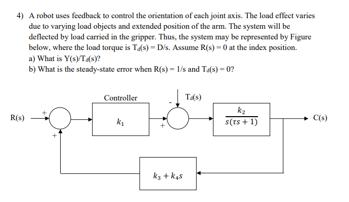 Solved 4) A robot uses feedback to control the orientation | Chegg.com