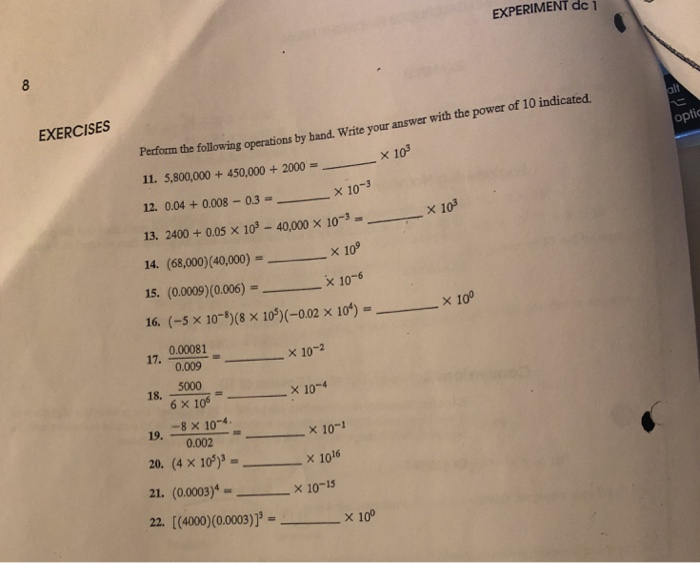 Solved EXPERIMENT dc 1 EXERCISES Perform the following | Chegg.com