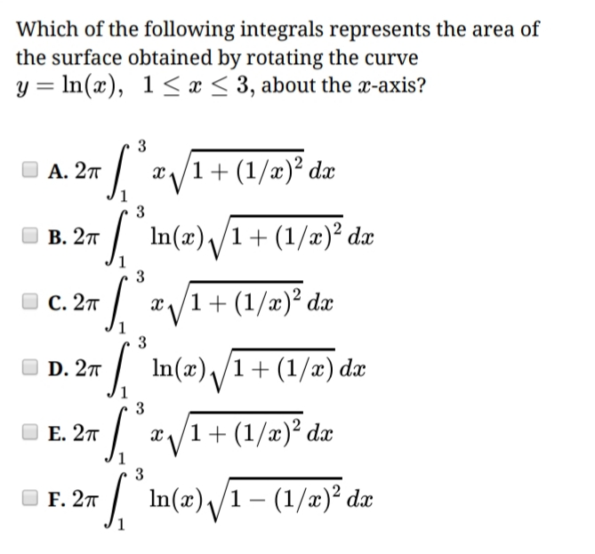 Solved Which of the following integrals represents the area | Chegg.com