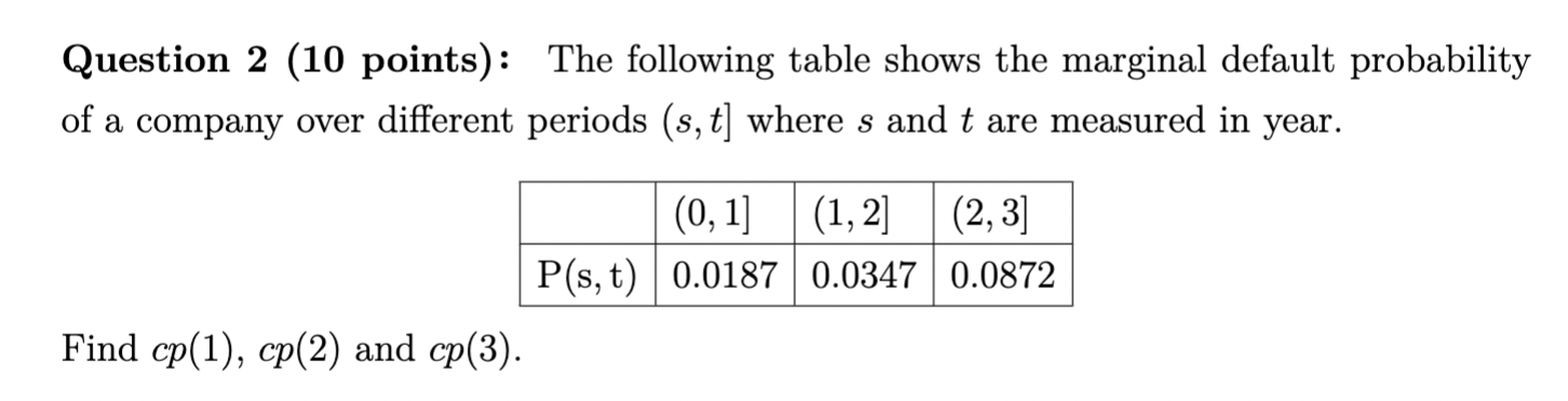 Solved Question 2 (10 points): The following table shows the | Chegg.com