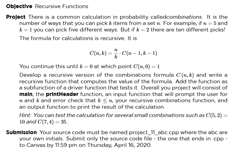 Solved Objective Recursive Functions Project There is a | Chegg.com
