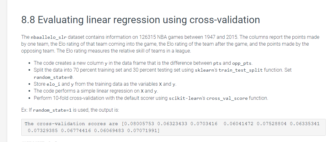 Solved 8.8 Evaluating linear regression using | Chegg.com
