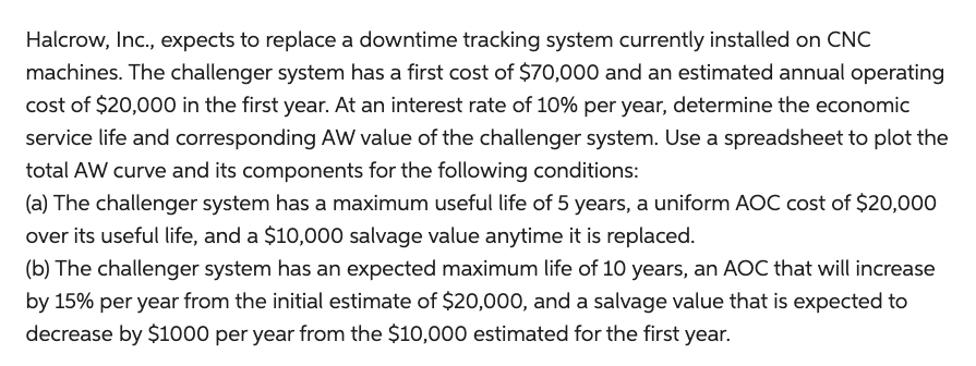 Solved Halcrow, Inc., expects to replace a downtime tracking | Chegg.com