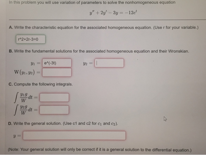 Solved In this problem you will use variation of parameters | Chegg.com