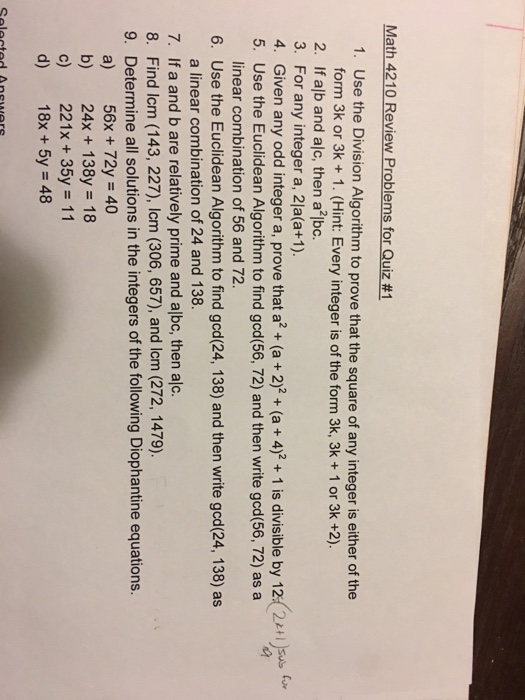 Solved Math 4210 Review Problems for Quiz #1 1. Use the | Chegg.com