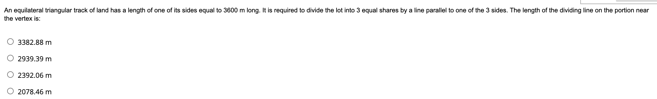 Solved An equilateral triangular track of land has a length | Chegg.com