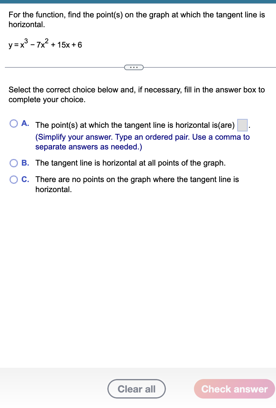 Solved For the function, find the point(s) on the graph at | Chegg.com