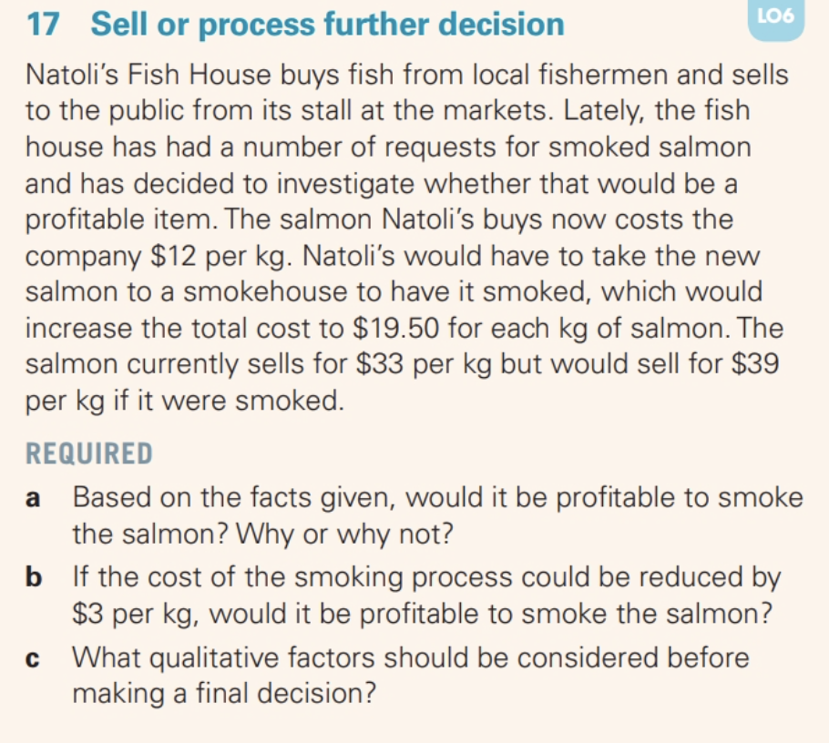 Solved LO6 Sell or process further decision 17 Natoli's Fish | Chegg.com