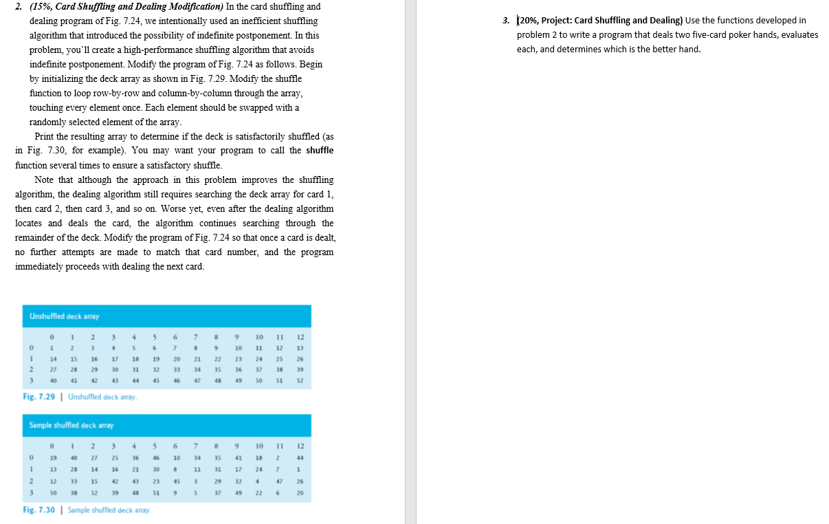 Solved (Project: Card Shuffling and Dealing) ﻿Use the | Chegg.com