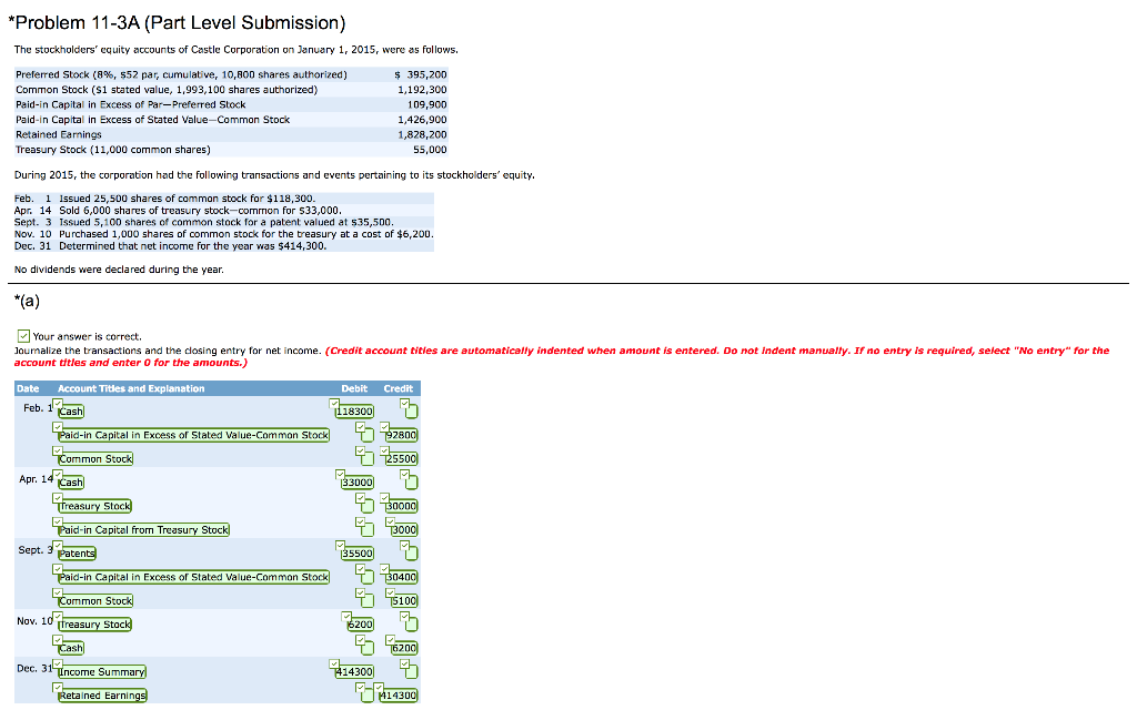 Solved Problem 11-3A (Part Level Submission) The | Chegg.com