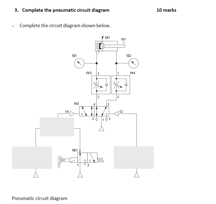 Solved 3. Complete the pneumatic circuit diagram 10 marks - | Chegg.com