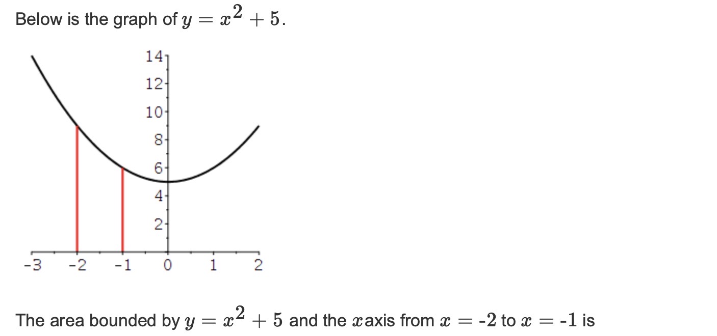 Solved Below is the graph of y=x2+5. The area bounded by | Chegg.com