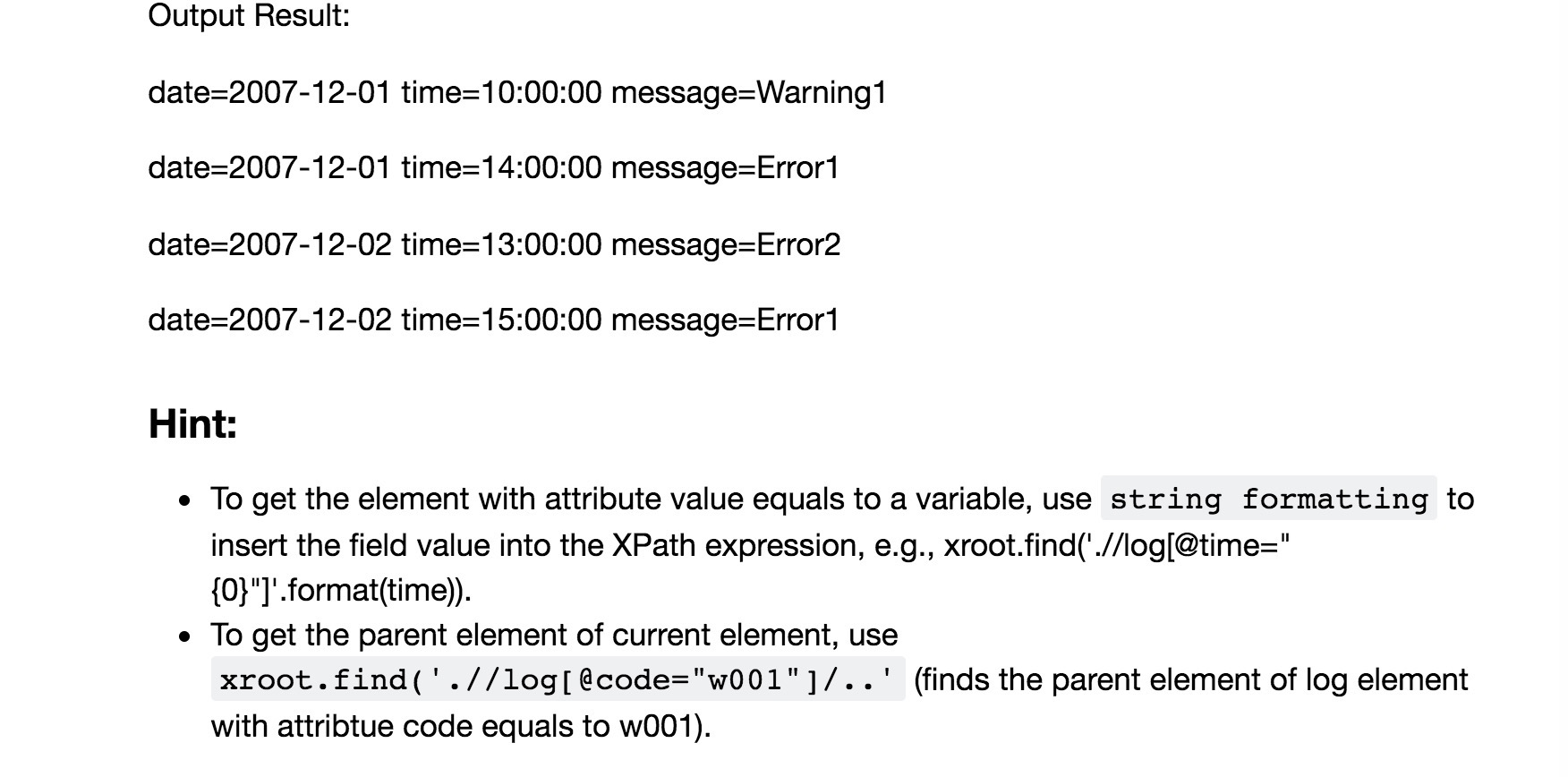 Solved Exercise 2 Given the xml file (log.xml), write a | Chegg.com
