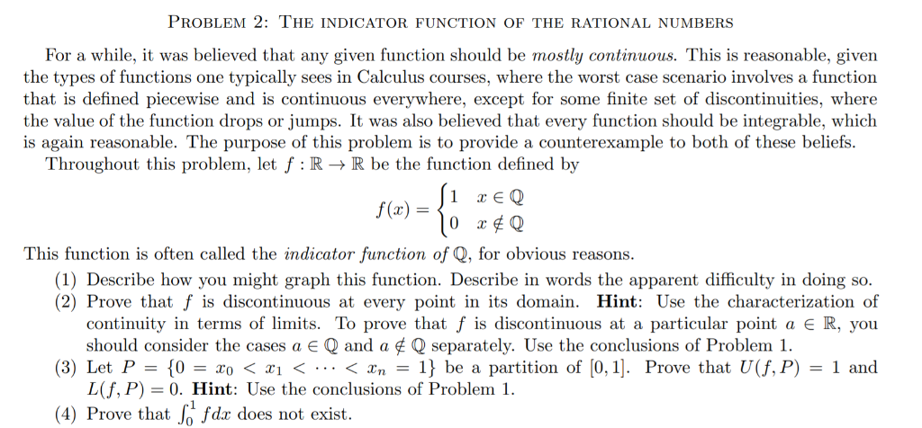 Solved PROBLEM 2: THE INDICATOR FUNCTION OF THE RATIONAL | Chegg.com