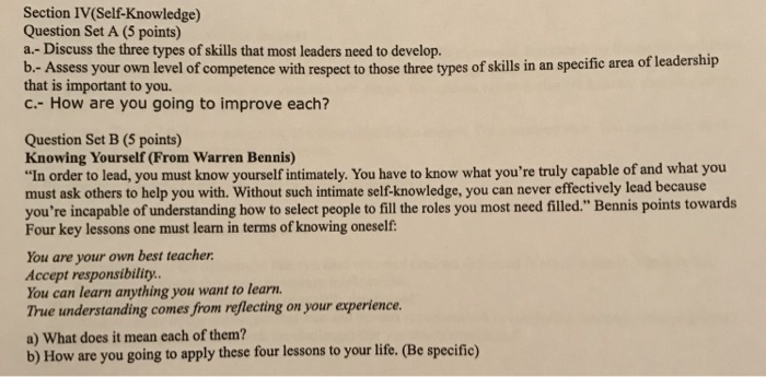 Solved Section IV(Self-Knowledge) Question Set A (5 points) | Chegg.com