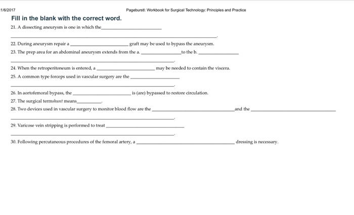 Solved 1/6/2017 Pageburst Workbook for Surgical Technology: | Chegg.com