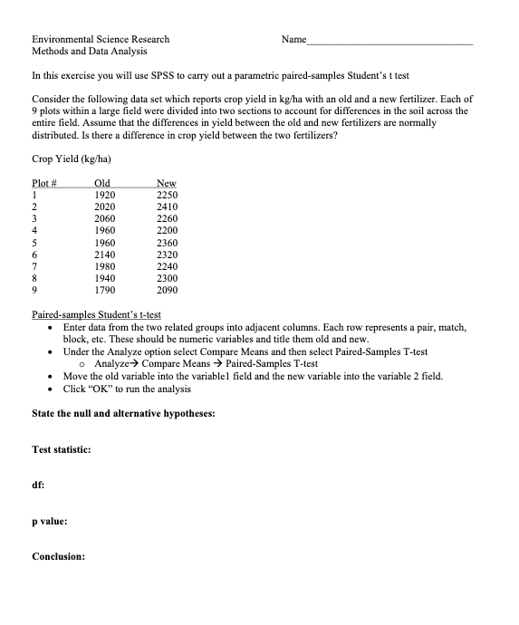 Solved Environmental Science Research Name Methods and Data | Chegg.com