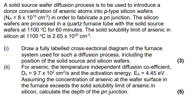 Solved A solid source wafer diffusion process is to be used | Chegg.com