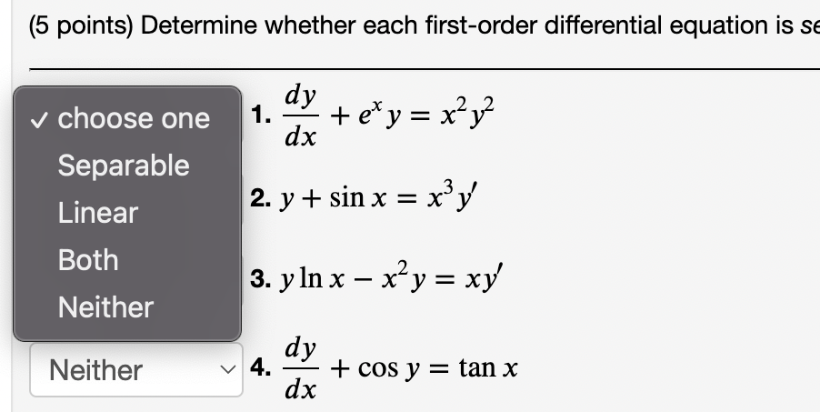 Solved (5 points) Determine whether each first-order | Chegg.com