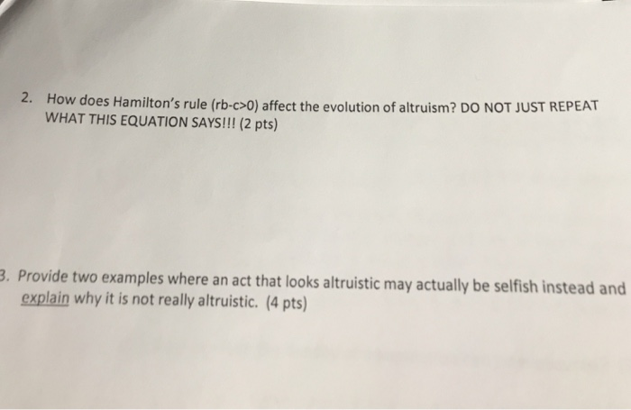Solved ow does Hamilton's rule (rb-c>0) affect the evolution | Chegg.com