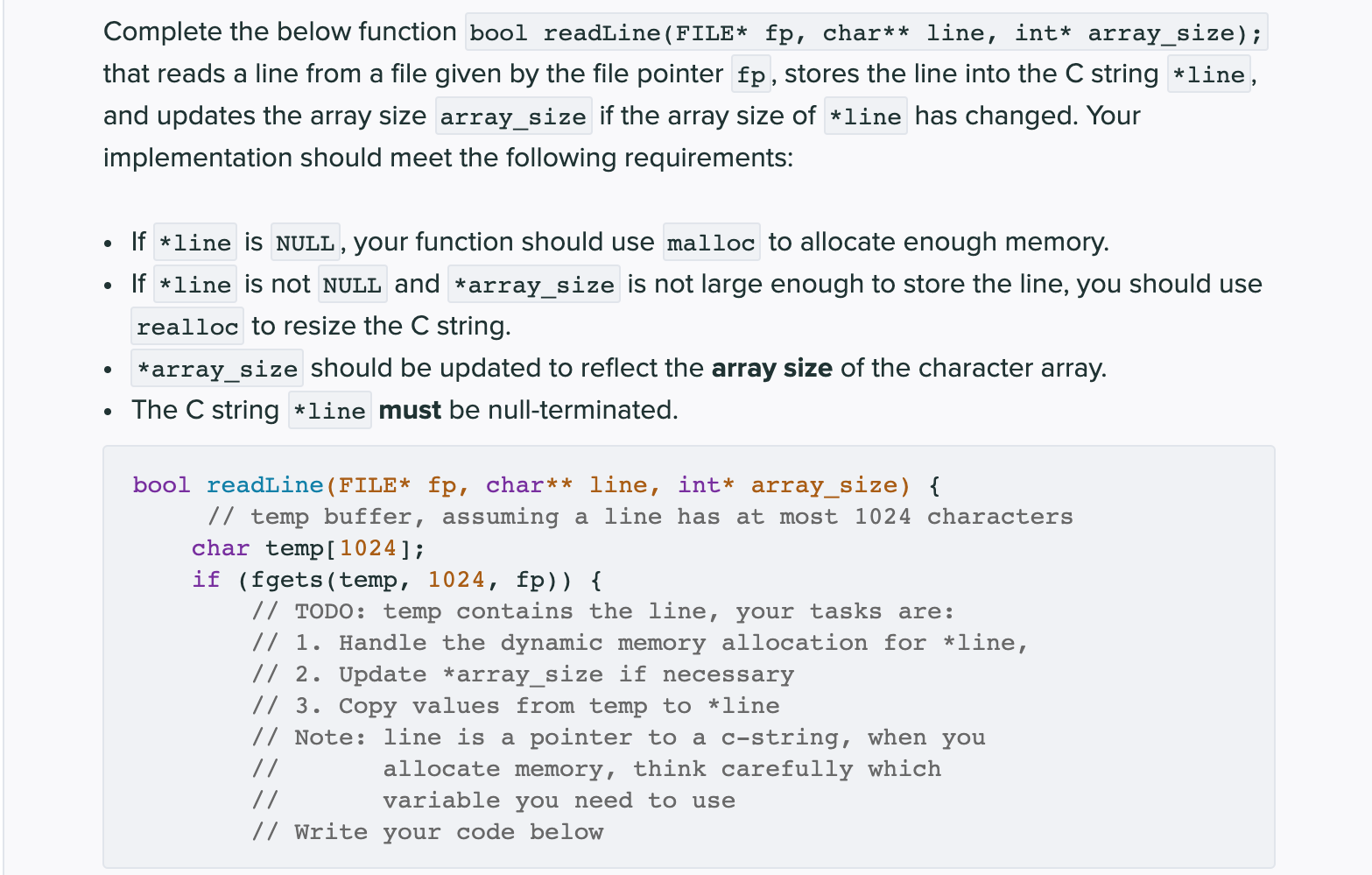 Complete the below function bool readLine(FILE* fp, | Chegg.com