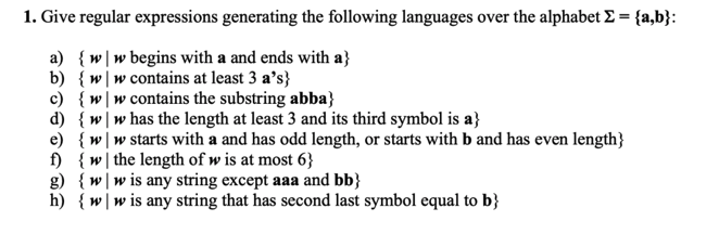 Solved 1. Give regular expressions generating the following | Chegg.com