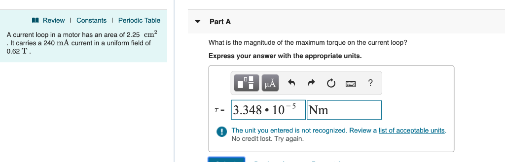 Solved A current loop in a motor has an area of 2.25 cm2. | Chegg.com