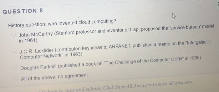 Solved QUESTION 8 History question: who invented cloud | Chegg.com